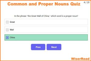 Common and Proper Nouns Quiz with Answers