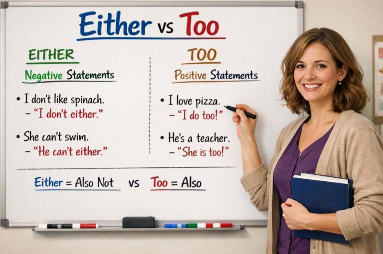 Either vs Too | Simple Rules, Examples, and Exercises